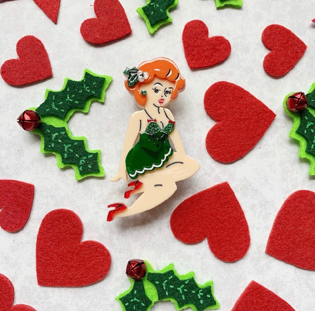 Ginger Snap Holiday Pinup Girl Brooch by Lipstick & Chrome - Etsy