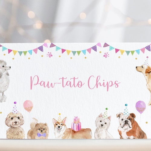 Editable Puppy Birthday Tent Cards Food Labels Let's - Etsy