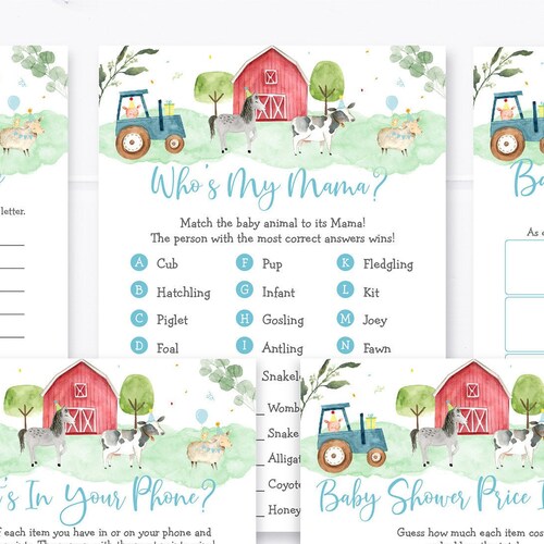 Farm Baby Shower Games Package Boy Farm Animal Barnyard Baby - Etsy