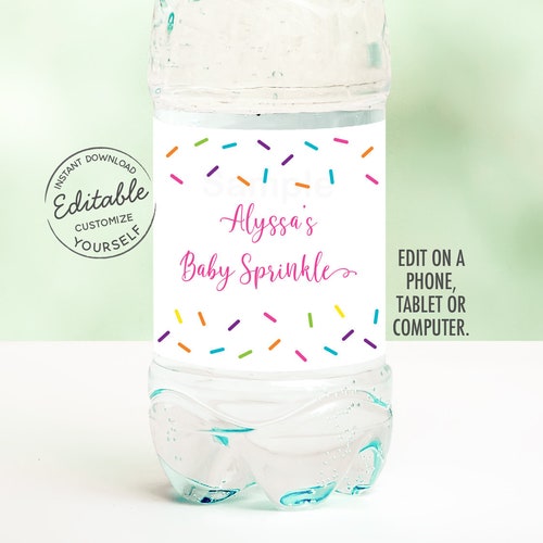 EDITABLE Pink Baby Sprinkle Water Bottle Labels Baby Girl - Etsy