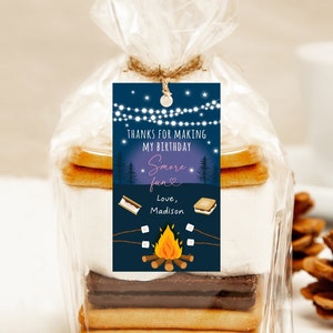 Editable S'mores Birthday Thank You Tags Favor Tags Smore - Etsy