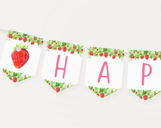 Strawberry Birthday Banner - Printable Berry Sweet One Happy Birthday ...