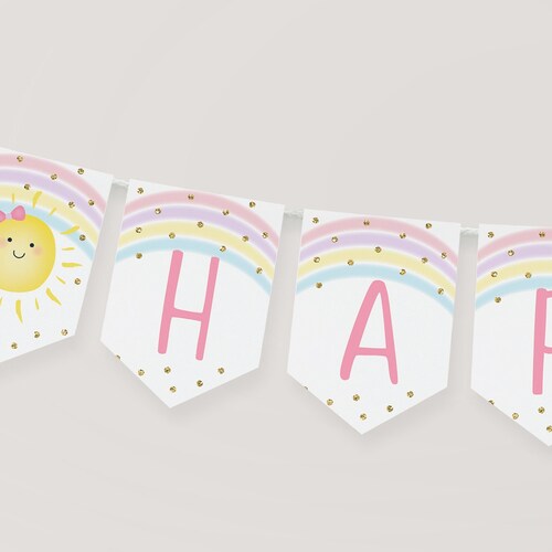 Rainbow Sunshine Birthday Banner Pastel Rainbow Happy - Etsy