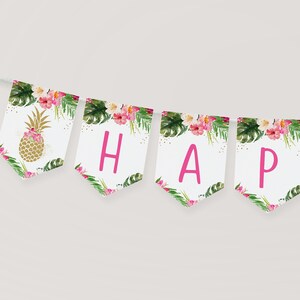 Editable Pineapple Birthday Banner Pink Tropical Floral Gold - Etsy