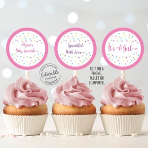 EDITABLE Baby Sprinkle Cupcake Toppers Pink Baby Sprinkle Baby - Etsy