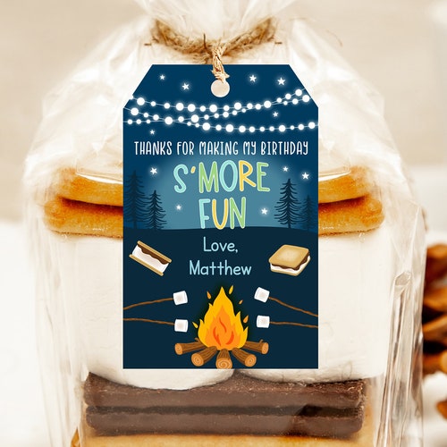Editable S'mores Birthday Thank You Tags Favor Tags Smore - Etsy