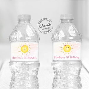 Editable Sunshine Birthday Water Bottle Labels Sunshine Party | Etsy