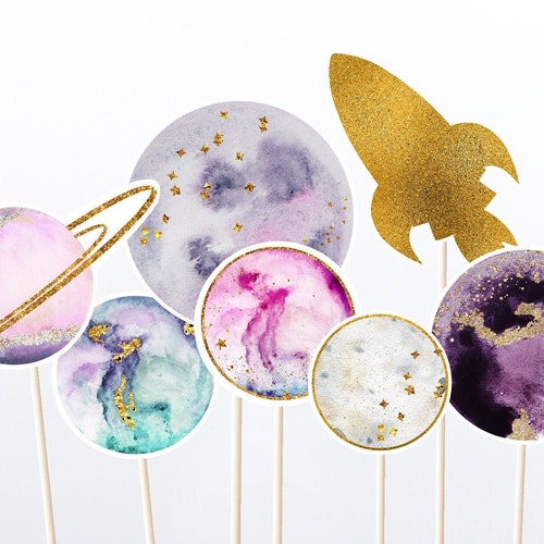 Editable Space Birthday Welcome Sign Pink Gold Galaxy Planets - Etsy