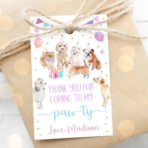 Editable Puppy Birthday Thank You Tag Favor Tag Let's - Etsy
