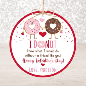 Editable Donut Valentine's Day Tags Friendship Valentine's Day Treat ...