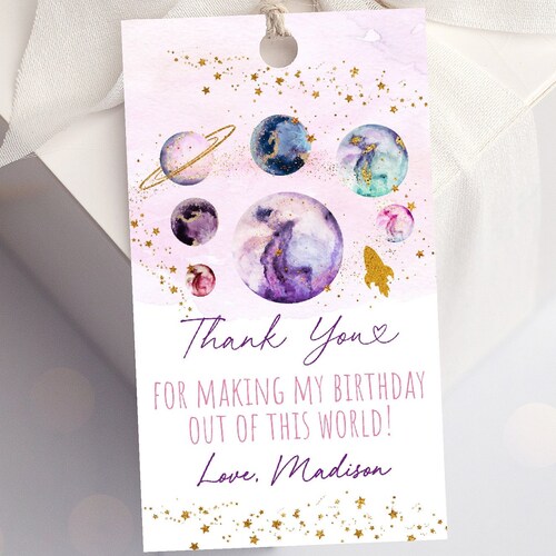 Editable Space Birthday Thank You Card Out of This World Pink - Etsy