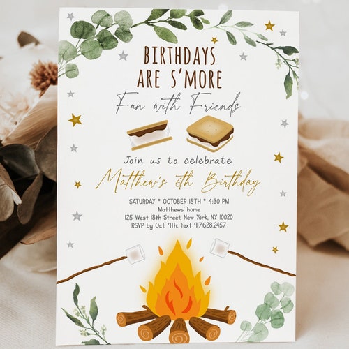 EDITABLE S'mores Birthday Invitation Camping Campfire - Etsy