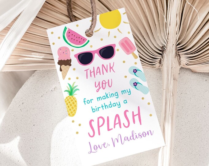 Editable Pool Party Thank You Tags Favor Tags Girls Pool Party - Etsy