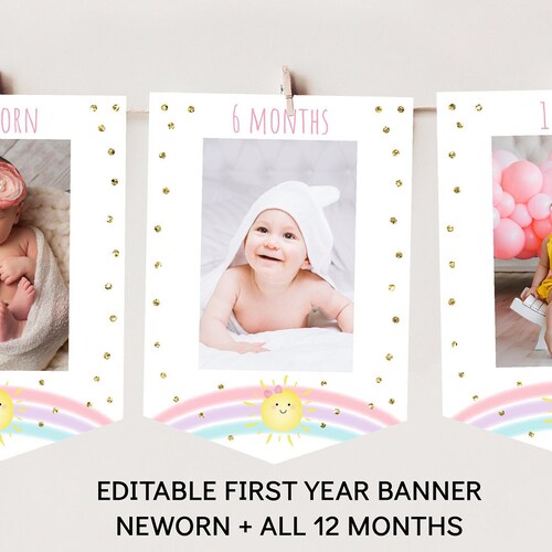 Rainbow Sunshine Birthday Banner Pastel Rainbow Happy - Etsy