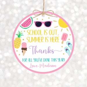 Editable Teacher Appreciation Gift Tag Thank You Tag Summer Pink Gold ...
