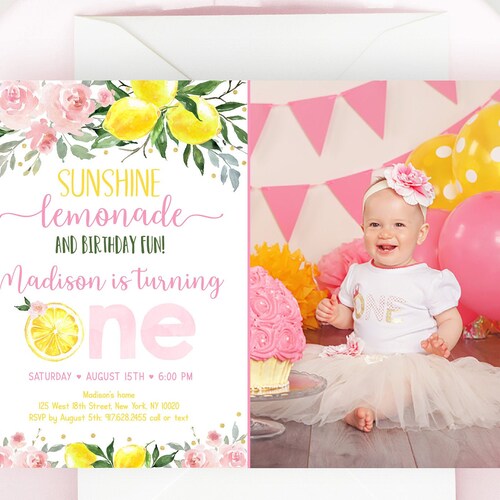 Editable Lemonade First Birthday Invitation Sunshine Lemonade - Etsy