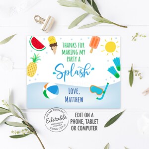 EDITABLE Pool Party Birthday Thank You Card Boys Pool Party | Etsy