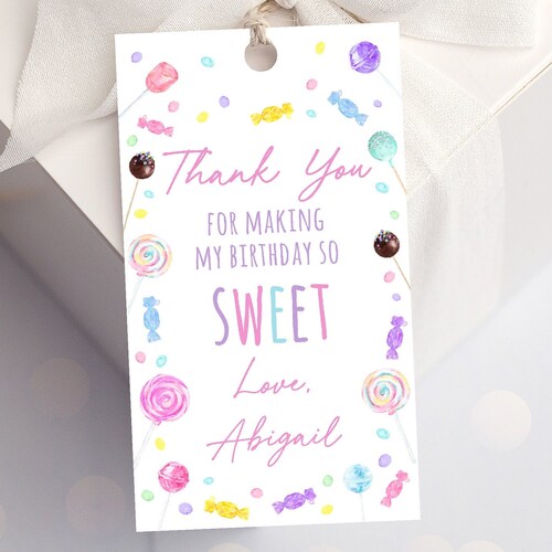 Editable Lollipop Birthday Favor Tag Thank You Tag Sweet Shop - Etsy