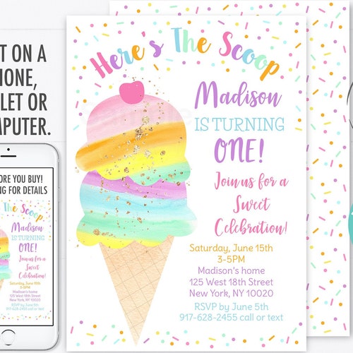 EDITABLE Here's the Scoop Birthday Invitation Ice Cream - Etsy