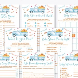 Pumpkin Truck Baby Shower Games Package Little Pumpkin Fall | Etsy