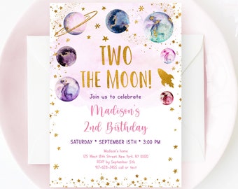 EDITABLE Two the Moon Space Birthday Invitation Astronaut | Etsy