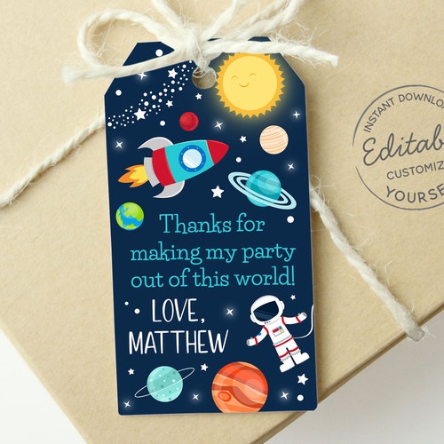 EDITABLE Space Birthday Tags Thank You Out of This World - Etsy