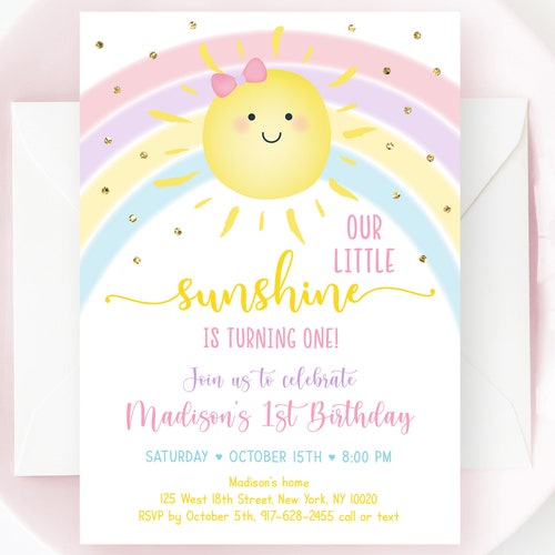 Editable Sunshine Rainbow Birthday Milestone Sign Pastel | Etsy
