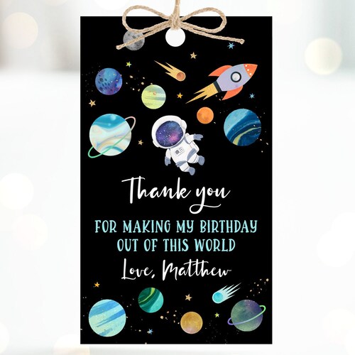 Editable Space Birthday Thank You Tags Favor Tags Astronaut - Etsy