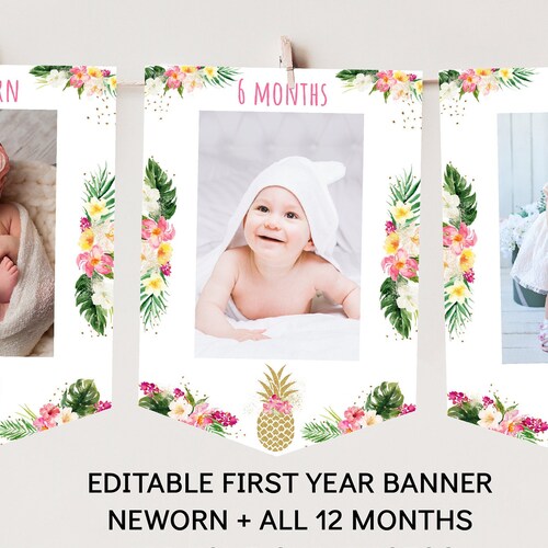 Editable Pineapple Birthday Milestone Sign Tropical Floral - Etsy