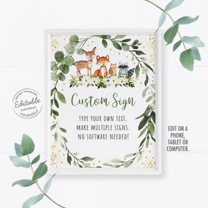 EDITABLE Woodland Baby Shower Sign Woodland Animals Forest - Etsy