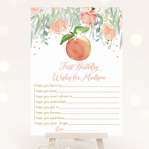 Editable Peach First Birthday Wishes Sweet as A Peach Party - Etsy