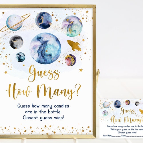 Galaxy Guess How Many Game Outer Space Baby Shower Blue Gold | Etsy