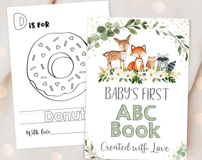 ABC Book Baby Shower Game Woodland Greenery Alphabet Coloring - Etsy