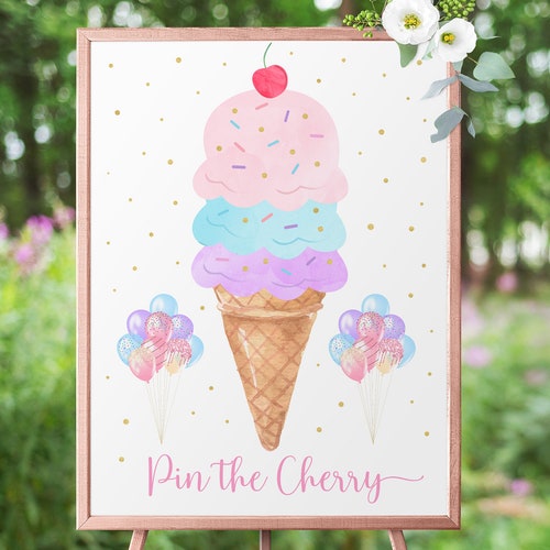 Editable Pin the Cherry on the Ice Cream Game Ice Cream - Etsy