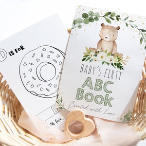 ABC Book Baby Shower Game Teddy Bear Greenery Alphabet - Etsy