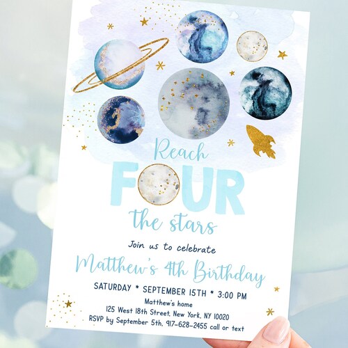 Space Birthday Banner Blue Gold Galaxy Birthday Banner Planets - Etsy