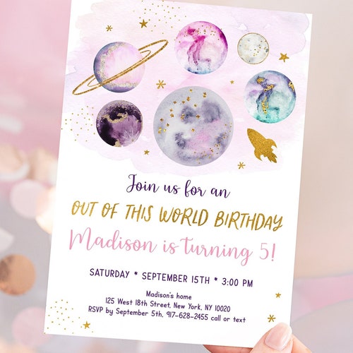Girl Space Birthday Party Invitation Invite Digital - Etsy