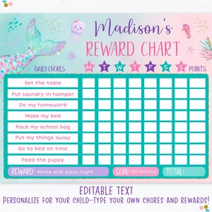 Editable Mermaid Reward Chart Mermaid Behavior Chart Girls - Etsy