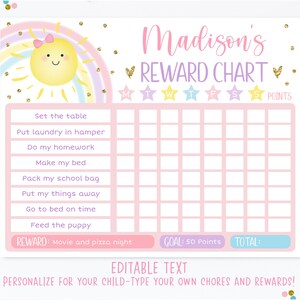 Editable Sunshine Rainbow Reward Chart Rainbow Behavior Chart | Etsy Canada