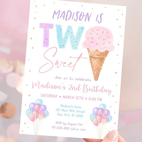 Editable Two Sweet Birthday Invitation Donut Birthday Party - Etsy
