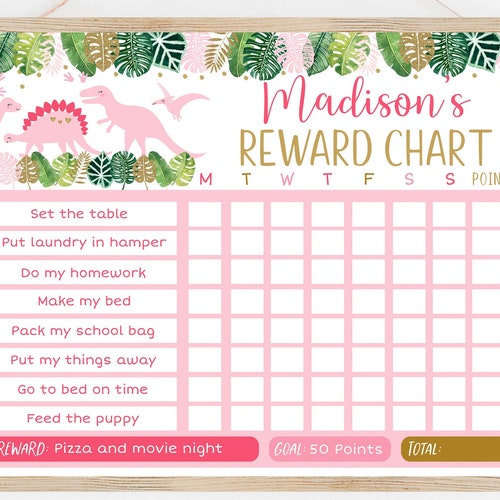 EDITABLE Girls Dinosaur Reward Chart Dinosaur Chore Chart - Etsy