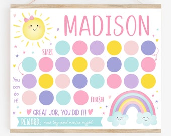 Printable Rainbow Reward Chart, Girl's Sticker Chart, Instant Download ...