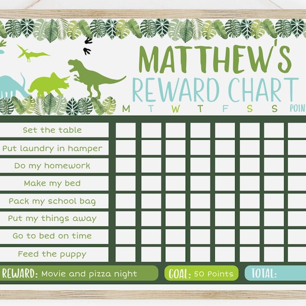 Dino Reward Chart Editable PDF Printable Behavior Chart Green Purple ...