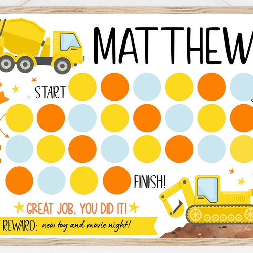 Printable Construction Reward Chart Sticker Chart Instant - Etsy