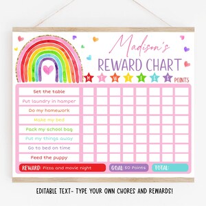 Editable Rainbow Reward Chart Rainbow Behavior Chart Pink & - Etsy