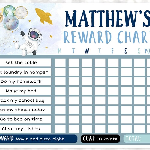 Editable Space Reward Chart Galaxy Rocket Ship Stars Planets - Etsy