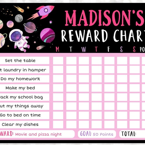 Editable Space Reward Chart Galaxy Rocket Ship Stars Planets - Etsy