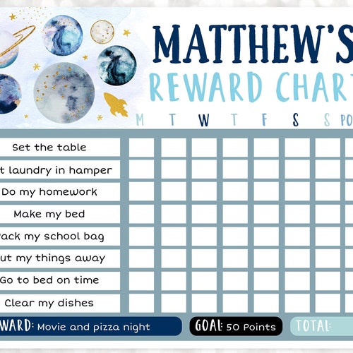Editable Space Reward Chart Galaxy Rocket Ship Stars Planets - Etsy