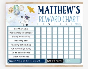 Space Reward Chart Boy Planets Astronaut Galaxy Rocket Chore Chart ...