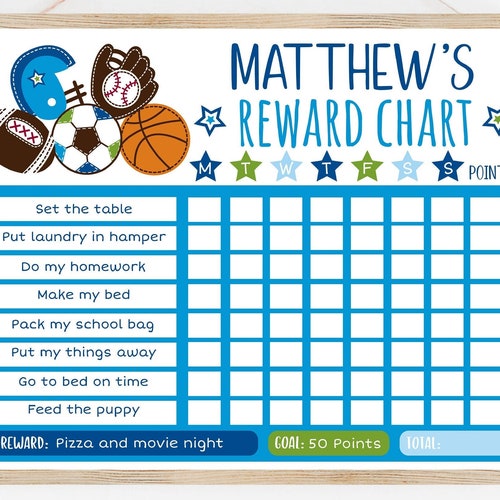 EDITABLE Sports Reward Chart Boys Reward Chart Boys Chore - Etsy Australia